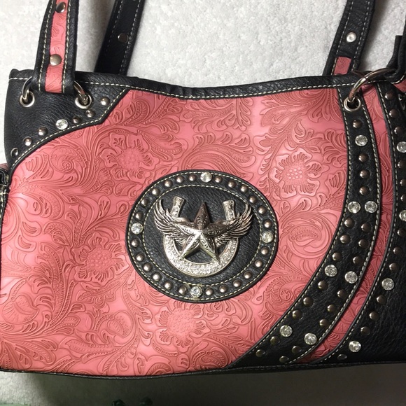 P & G Collection | Bags | P G Collection Western Pink Brown Handbag ...